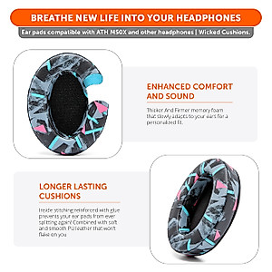 WC Wicked Cushions PadZ - Thick & Soft Ear Pads for ATH M50X / M40X / SteelSeries Arctis/HyperX Cloud & Alpha/Logitech G Pro X/Compatible with Over 50 Headphones | 90s Black