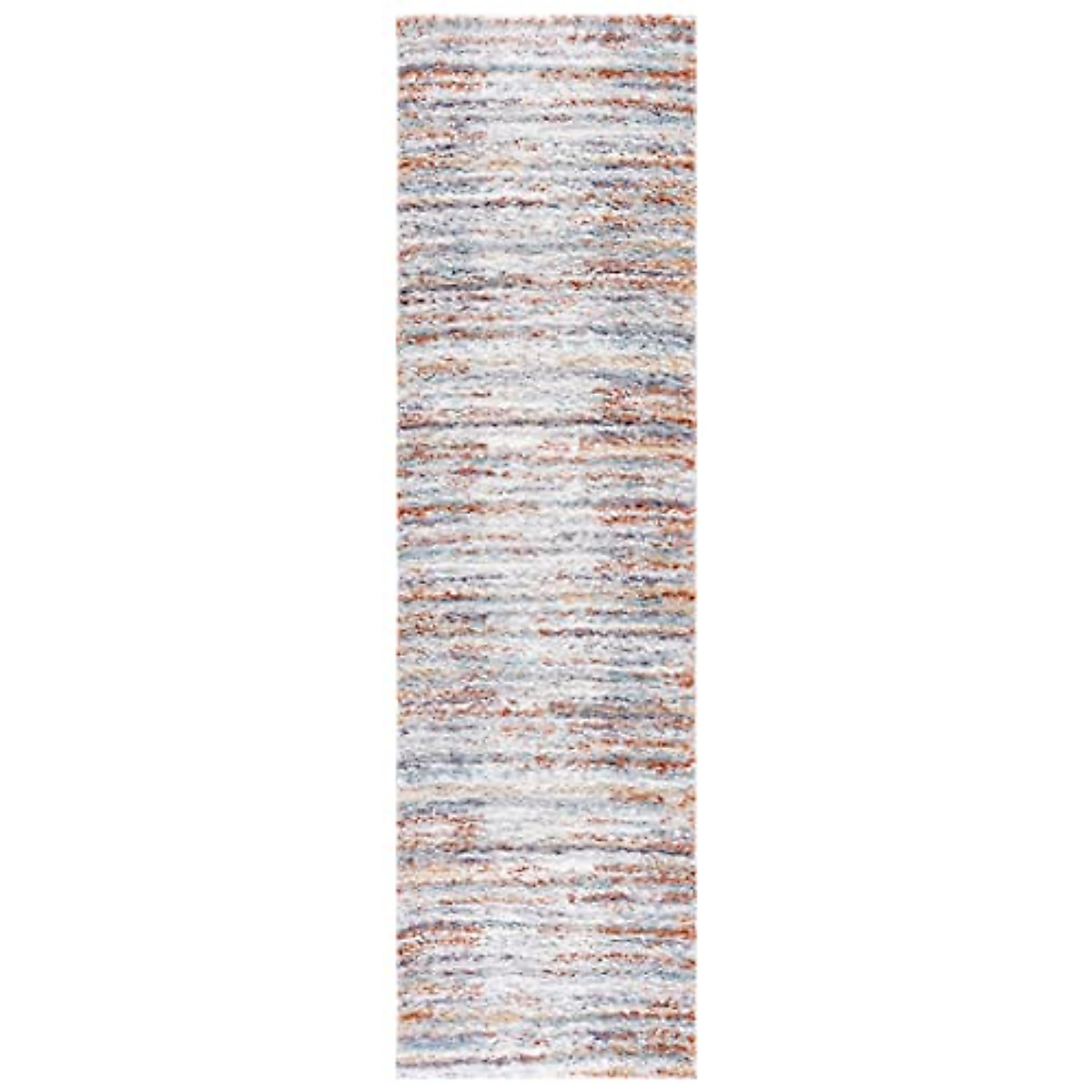 SAFAVIEH Berber Shag Collection Runner Rug - 2'3" x 12', Blue Rust & Ivory, Stripe Design, Non-Shedding & Easy Care, 1.25-inch Thick Ideal for High Traffic Areas in Living Room, Bedroom (BER565A)