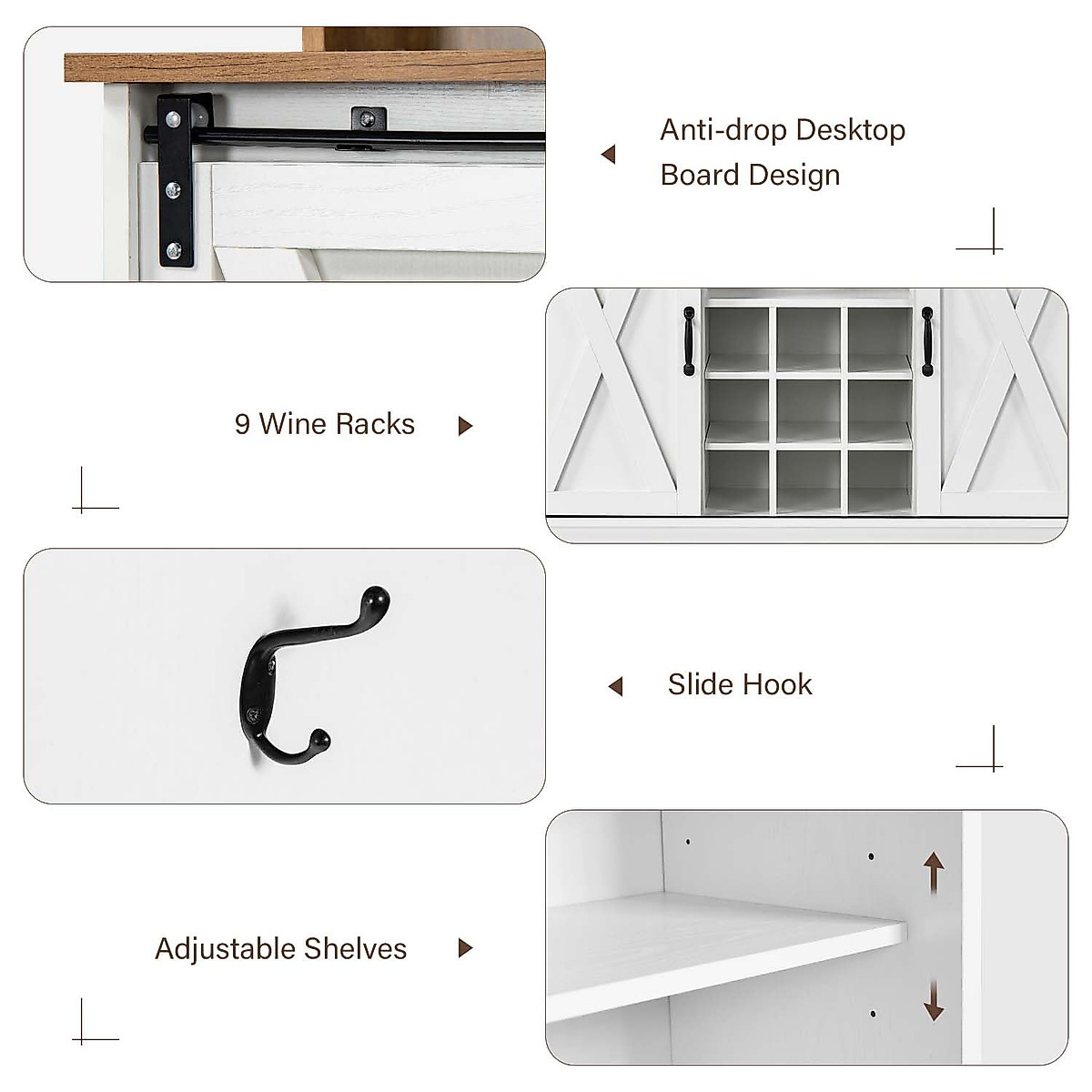 IMMERSTABLE Farmhouse Coffee Kitchen Bar Cabinet with Wine Racks, Coffee Station for Dining Room, White