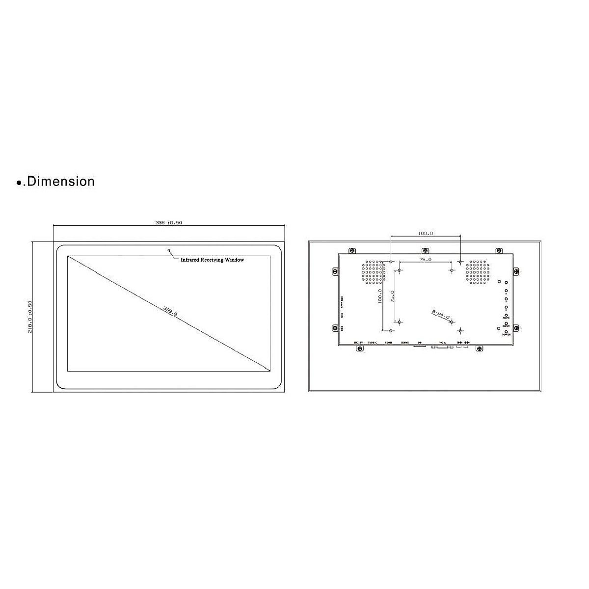 Yiletec 13.3" YL-133MC4K UHD 3840X2160 Metal Frame Capacitive Touchscreen IPS Built in Speakers USB Type-C HDMI 2.0,HDMI 1.4X1 DP1.2AX1,VGAX1,USB 2.0X3