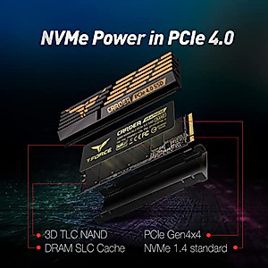 TEAMGROUP T-Force CARDEA A440 Graphene & Aluminum Heatsink 2TB with DRAM SLC Cache 3D NAND TLC NVMe PCIe Gen4 x4 M.2 2280 Internal SSD Works with PS5 Read/Write 7,000/6,900 MB/s TM8FPZ002T0C327