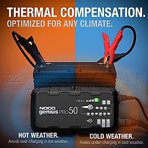 NOCO GENIUSPRO50, 50A Smart Car Battery Charger, 6V, 12V and 24V Portable Automotive Charger, Battery Maintainer, Trickle Charger and Desulfator for AGM, Lithium, Marine, Boat and Deep Cycle Batteries