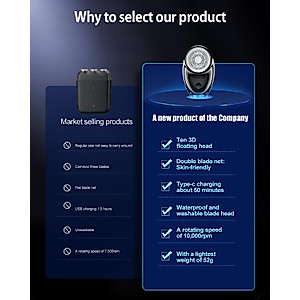 Electric Shaver One-Button Use Electric Razor for Men Rotary Portable Mini Shaver Pocket Size, Rechargeable, Wet&Dry, IPX6 Waterproof, Travel, Home, Office, Car (Black)