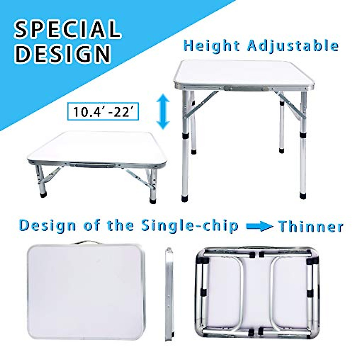 Camp Field Aluminum Folding Small Picnic Table, Adjustable Height Lightweight Portable Camping Table for Picnic Beach Outdoor Indoor (Medium)