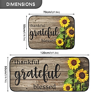 DOMIKING Fall Sunflowers Wooden Kitchen Rugs Non-Slip Kitchen Mat for Floor Farmhouse Kitchen Decor Accessories 2 PCS Anti Fatigue Rug Standing Mat Doormats
