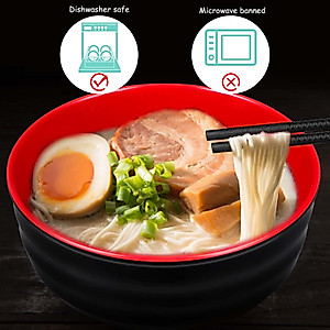 meekoo 6 Sets Japanese 41oz Ramen Bowl Bulk Asian Chinese Large Ramen Noodle Bowl Melamine Pho Bowl with Dipping Bowls Spoons Chopsticks and Chopsticks Stands for Udon Soba Asian Noodle