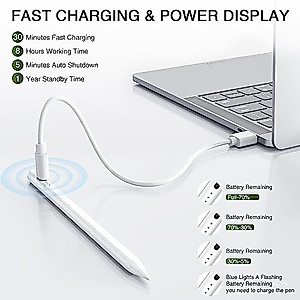 Stylus Pen for ipad 2018-2023, HATOKU Quick Charging Pencil for ipad with Tilt Sensitivity & Palm Rejection, Magnetic Pen for ipad Air 3/4/5, ipad Mini 5/6, ipad 6-10 Gen, ipad Pro 11''/12.9" (White)