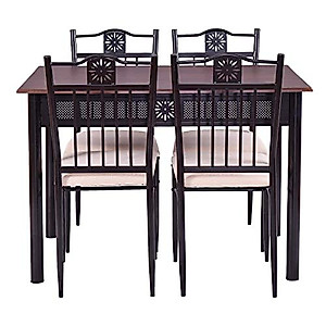 Casart 5 PCS Dining Table and Chairs Set Vintage Retro Wood Top Metal Frame Padded Seat Dining Table Set Home Kitchen Dining Room Furniture