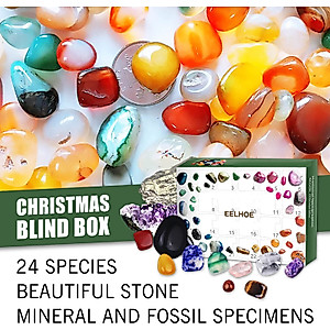 Healing Crystal Advent Calendar,Kids with Rock Collections Pebbles Polished Gravel Christmas Countdown Calendars for Christmas Home Garden Decoration, Surprise Gift Box