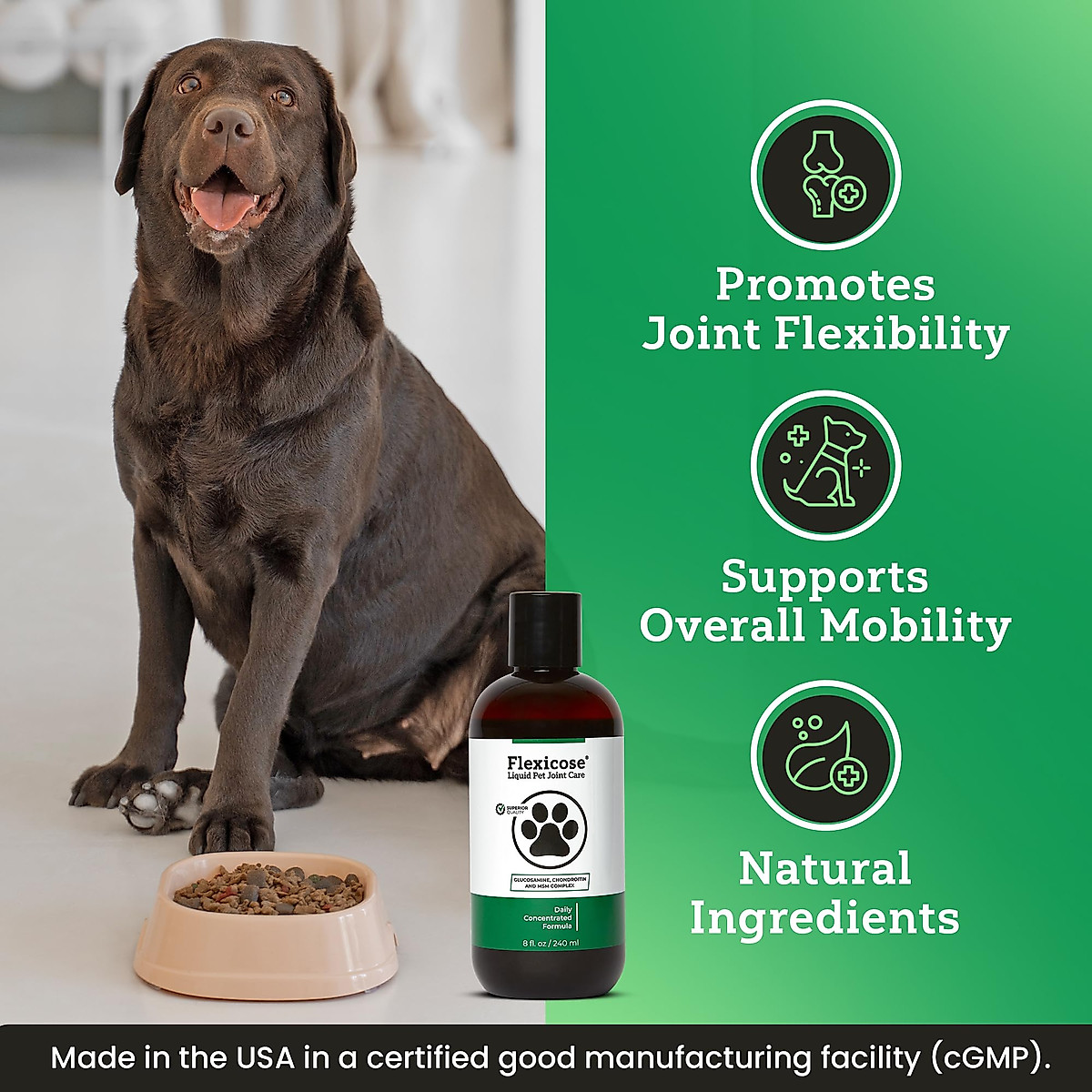 Pet Flexicose All Natural Dog Hip Joint Care and Support 3 Bottles Liquid Format