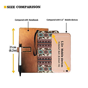 Wanyint Women Wallet with Wristlet Strap Aztec Native American Navajo Southwest Indian Tribal Stripe Print RFID Blocking Handbag Purse Leather Clutch Bag for Lady