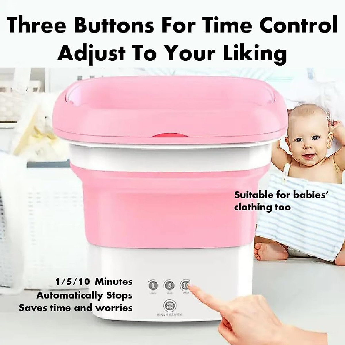 FlexiWash Portable Washing Machine, Mini Washing Machine with 3 Modes Deep Small Foldable Bucket Washer for Camping, RV, Travel, Small Spaces, Lightweight and Easy to Carry