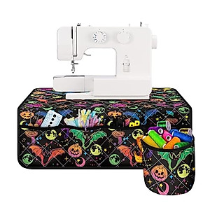 HUISEFOR Halloween Bat Sewing Machine Pad for Table with Pockets, Hippie Sewing Machine Pad Reduce Vibration Waterproof Sew Machine Pad to Reduce Noise