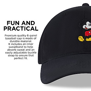 Disney Men's Baseball Cap, Mickey Mouse Adjustable Hat for Adult, Black, One Size