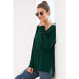 Jouica Womens Fall Casual Long Sleeve Pullover Sweater(Dark Green,X-Large)
