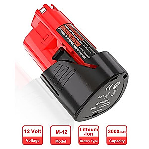 JYJZPB 2 Pack 3000mAh 12V Lithium Battery Replace for Milwaukee 12V Battery, Compatible for Milwaukee M12 Battery 12 Volt Cordless Tools 48-11-2401 48-11-2412 48-11-2411 48-11-2420 48-11-2440