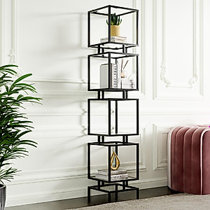 Cozy Castle Etagere Bookcase, 4-Tier Tall Bookshelf, 70.5" Slim Shelving Unit for Living Room, Home Office, Bathroom, Tempered Glass Display Cabinet, Black Metal Frame