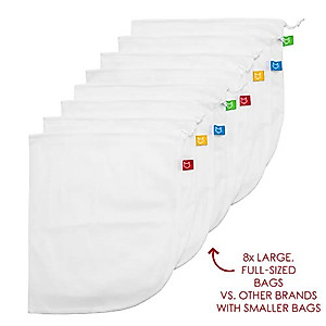 utilifox Reusable Produce Bags, Eco Friendly Mesh Bags For Fruit Vegetable, Set of 8, Large, 12x14 in, Washable, Premium Strength, Zero Waste, Produce Bag Drawstring, Vegetables Fruits Bag Grocery