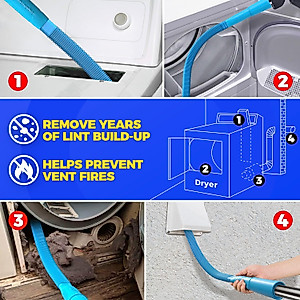Holikme Dryer Vent Cleaner Kit 32 Feet Dryer Cleaning Tools, Include Dryer Vent Brush, Omnidirectional Blue Dryer Lint Vacuum Attachment, Dryer Lint Trap Brush, Vacuum & Dryer Adapters