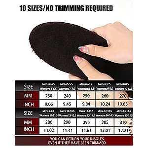 Walkomfy Warm Wool Insoles Winter Thick Outdoor Wool Shoe Inserts, Warm Work Boot Shoe Insoles Arch Support Orthotics Plantar Fasciitis Insoles for Women and Men