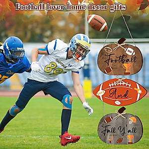 Barydat 3 Pcs Football and Fall Y'all Wood Sign Thanksgiving Fall Farmhouse Decorations for Home Rustic Wood Pumpkin Door Hanging Autumn Porch Sign with Bow for Garden Porch Front Harvest