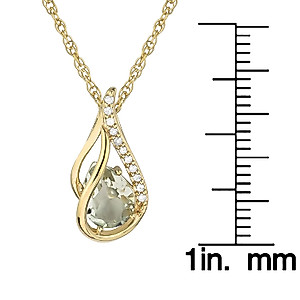 10k Yellow Gold Genuine Pear-shape Green Amethyst and Diamond Halo Drop Pendant Necklace