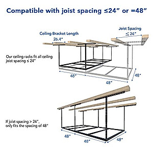 FLEXIMOUNTS 4x8 Overhead Garage Storage Rack without Decking,Garage Storage Organization Systerm,Heavy Duty Metal Garage Ceiling Storage Racks,600lbs Weight Capacity,Black