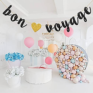 Black Glitter Bon Voyage Party Banner, Moving Away, Going Away, Retirement Party Decorations