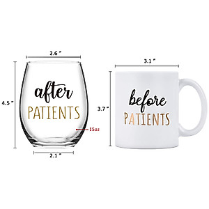Gtmileo Before Patients, After Patients 11 oz Coffee Mug and 15 oz Stemless Wine Glass Set for Nurse, Doctor, Dentist, Dental, Physician, Hygienist