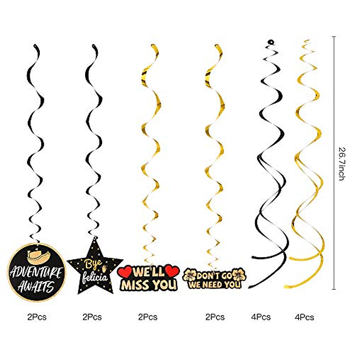 Luxiocio Going Away Party Hanging Swirls Decorations, 16Pcs, We Will Miss You/ Farewell Goodbye/ Adventure Awaits/ Bye Felicia Hanging Swirls Party Supplies, Retirement Office Work Party Decor