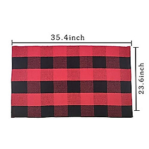 Farmhouse Cotton Buffalo Checkered Rug-2' x 3' Plaid Rug Door Mat for Entry Way Washable Doormat Bedroom Carpet Black and White Welcome Mat for Doorway/Laundry Room/Kitchen (23.6"x35.4", Red Stripe)