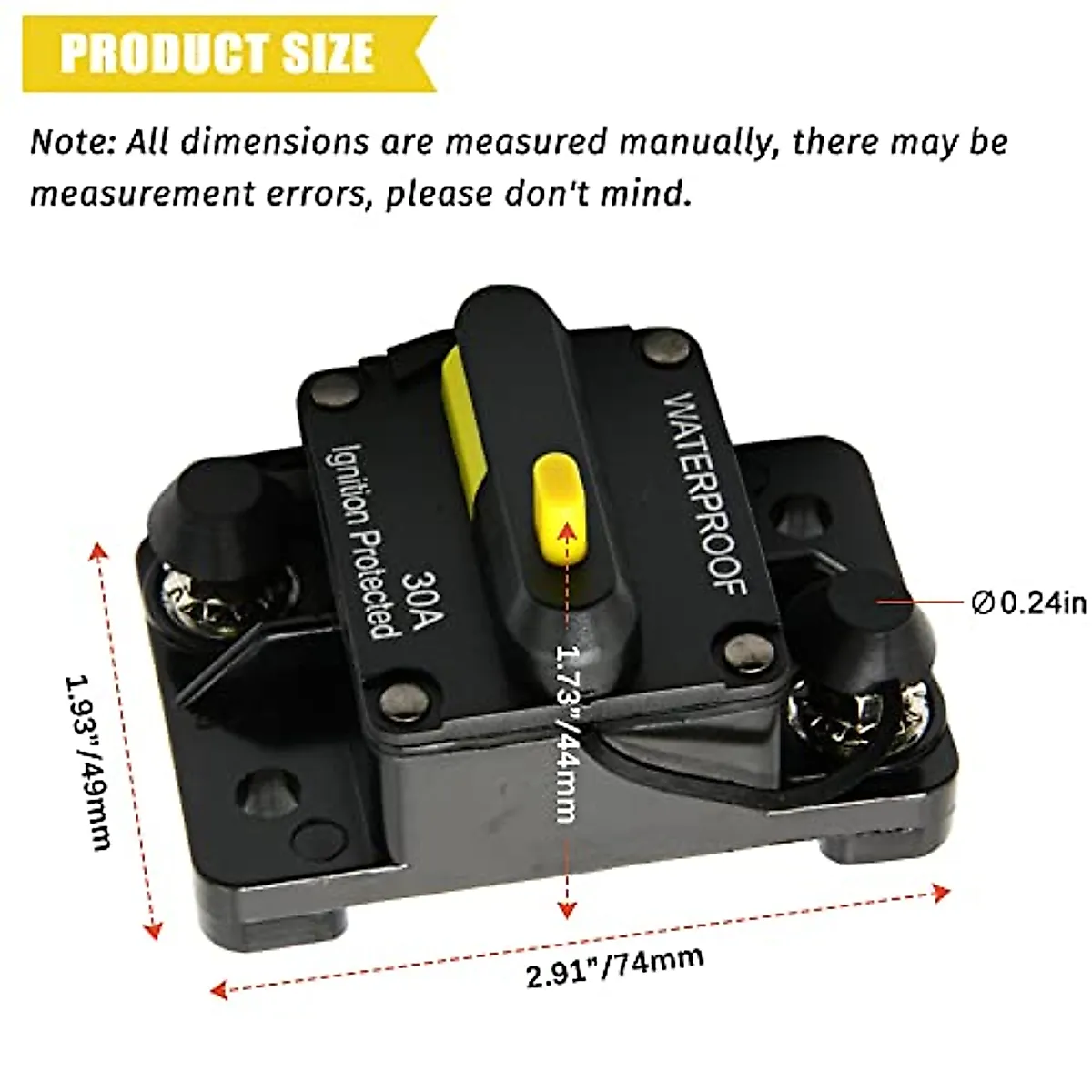 30Amp Circuit Breaker,12V-48V DC Fuse Holder with Reset Button for Car Audio Amps Overload Protection(30A)