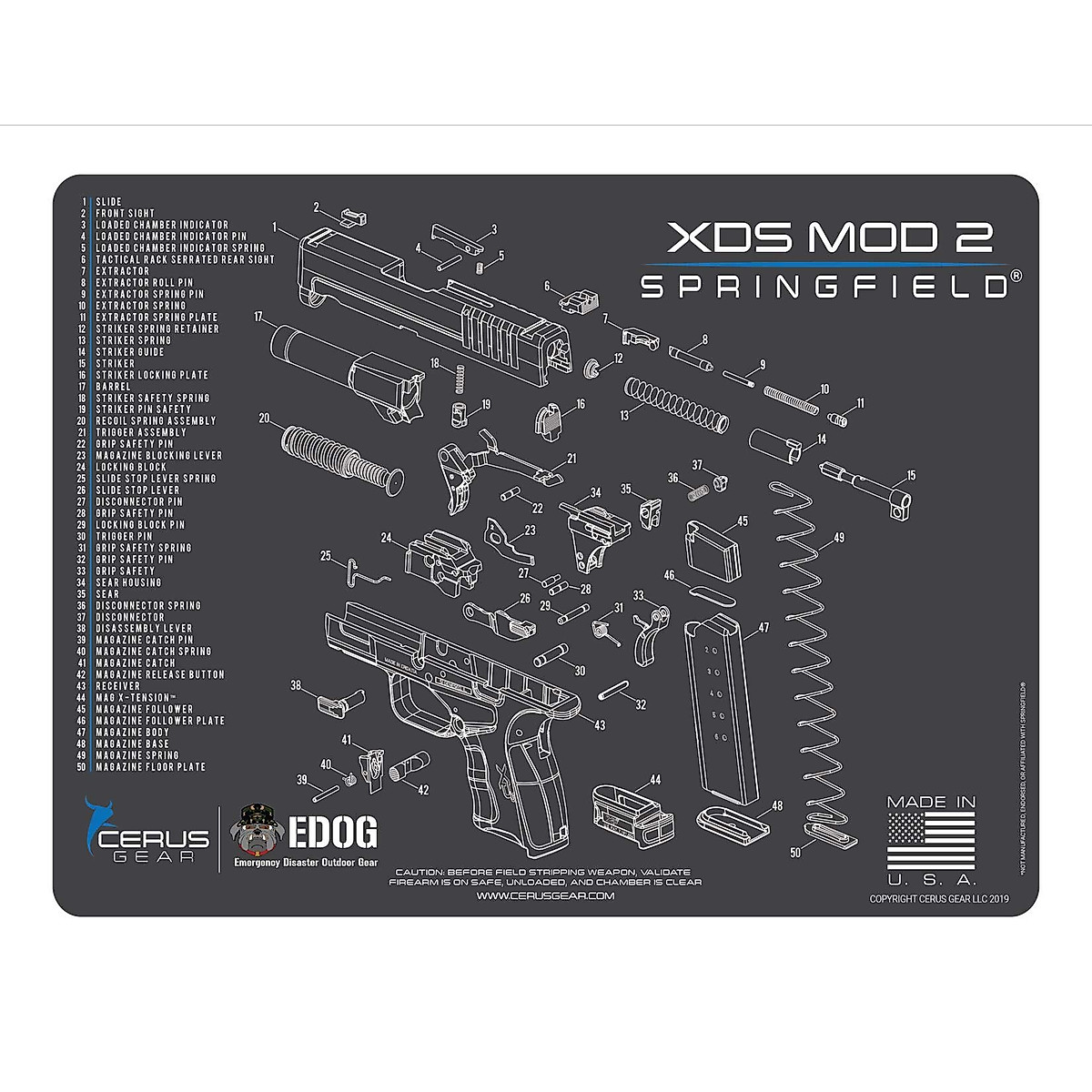 EDOG Range Warrior 27 Pc Gun Cleaning Kit - Compatible with Springfield Armory XD Mod 2 - Schematic (Exploded View) Mat, Range Warrior Universal .22 9mm - .45 Kit & Tac Book Accessories Set