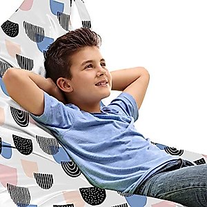 Lunarable Cartoon Lounger Chair Bag, Hand Drawn Half Circles with Different Designs Modern Style Scales Scribble Artwork, High Capacity Storage with Handle Container, Lounger Size, Multicolor