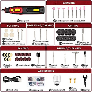 4V Cordless Rotary Tool, 5-Speed 25000RPM TECCPO Mini Power Rotary Tool with 53 Accessories, Rechargeable Rotary Tool for Grinding, Polishing, Wood Carving, Engraving, Soft Metal Drilling, Cutting