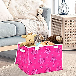 CaTaKu Roses Hot Pink Storage Bins with Lids Fabric Large Storage Container Cube Basket with Handle Decorative Storage Boxes for Organizing Clothes Shelves
