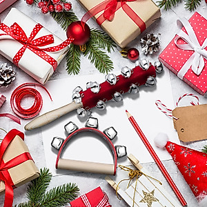 6 Pieces Christmas Hand Jingle Bells Wooden Hand Sleigh Bells Jingle Shaker Bells Handhold Bell Rattles Musical Bell Instruments Handheld Bells Holiday Christmas Decor (Red)