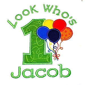 Fantasy Kids Designs First Birthday Boy Outfit Balloons Bodysuit Personalized with Baby Custom Name (Lime Green, 24 Months)