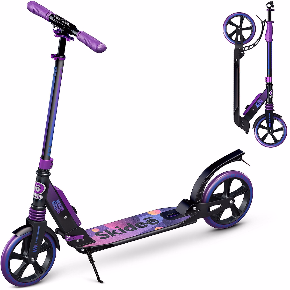 SKIDEE Scooter for Kids Ages 6-12 -Scooters for Teens 12 Years and Up -Adult Scooter with Anti-Shock Suspension-Scooter for Kids 8 Years and Up with 4 Adjustment Levels Handlebar Up to 41 Inches High