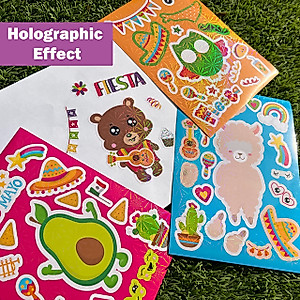 Mexican Cinco de Mayo Animal Stickers 36pcs Holographic Party Favor Supplies