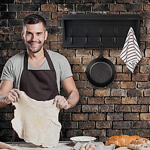 Wall Mounted Coat Rack Shelf, Rustic Wooden Country Style 24" Entryway Shelf with 5 Rustic Hooks featuring Solid Pine Wood. Perfect touch for your Entryway, Mudroom, Kitchen, Bathroom and More, Black