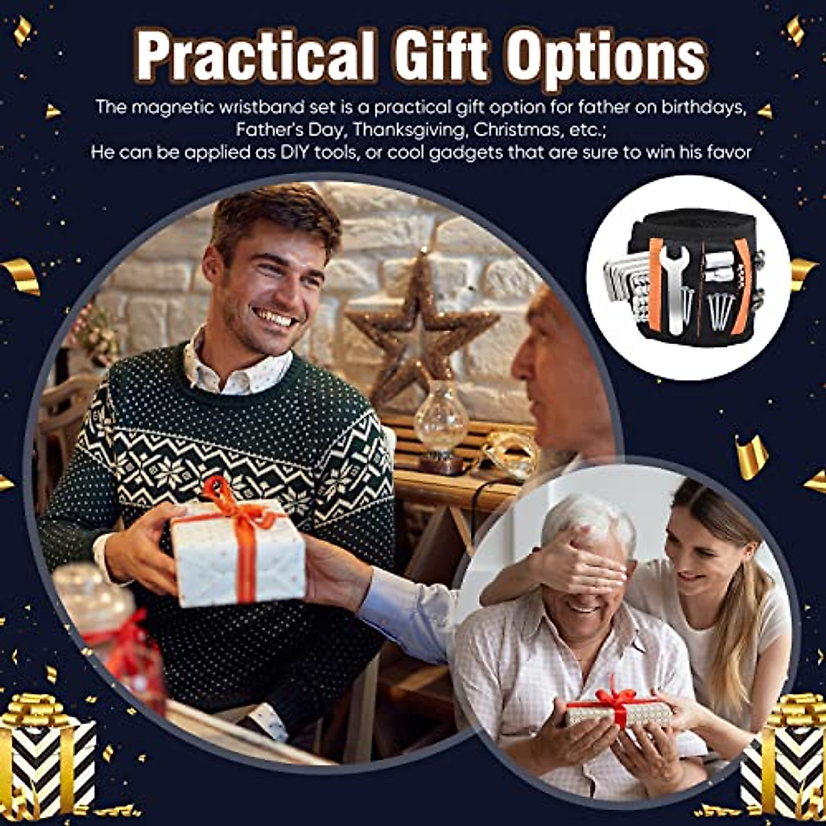 5 Pcs Magnetic Wristband Tools Set Gifts for Men Christmas Stocking Stuffers 1 Magnetic Wristband to Hold Screw Nail 1 Keychain 1 Pick up Tool 1 Gift Bag 1 Gift Box Cool Gadget Birthday Gift (Grandpa)