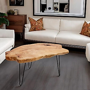 WELLAND Live Edge Cedar Wood Coffee Table Metal Hairpin Legs for Living Room