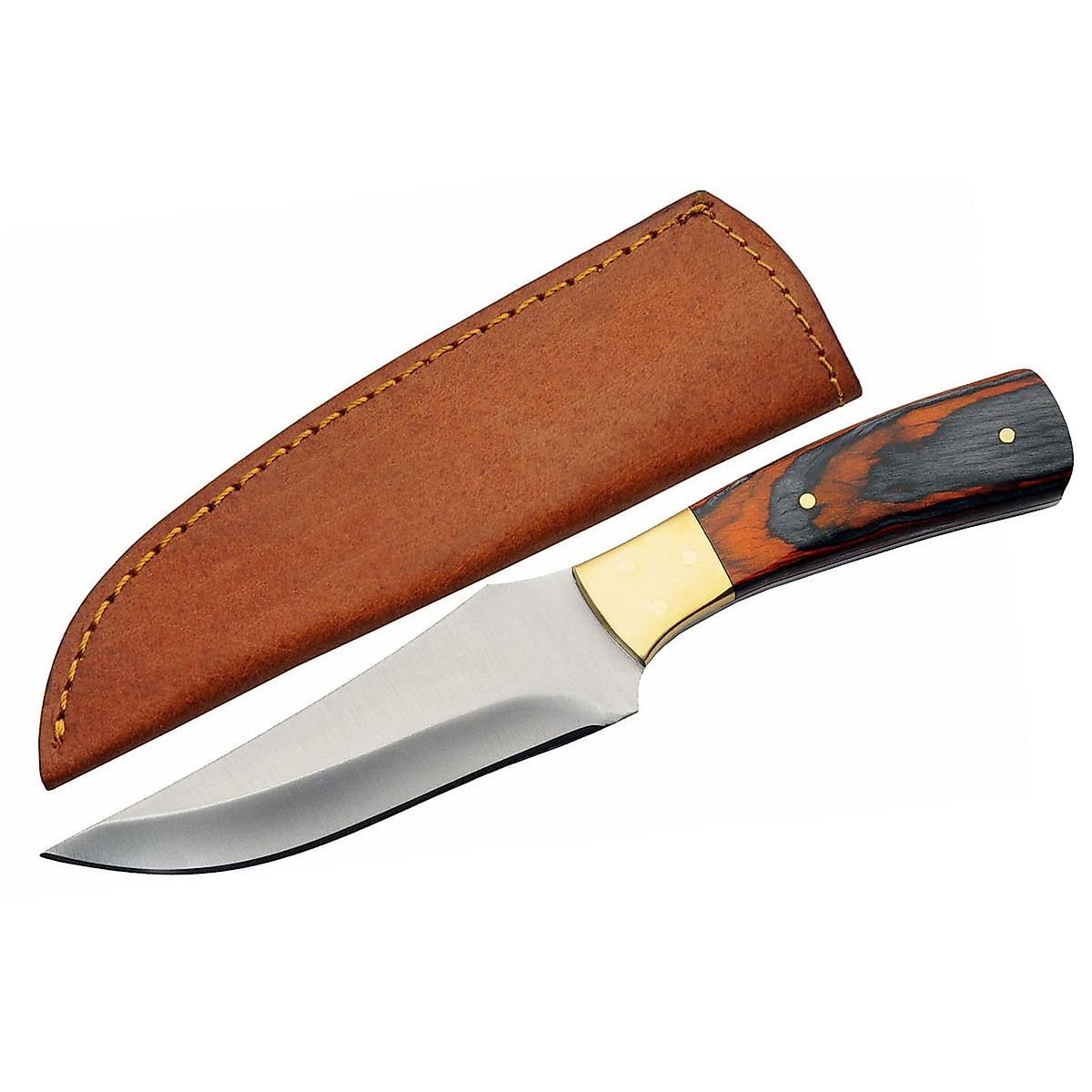 SZCO Supplies 8.5” Red/Black Cardinal Wood Handled Outdoor Hunting Knife With Leather Sheath