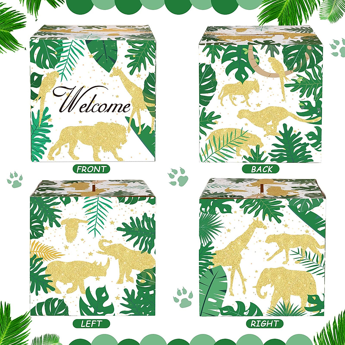 51 Pieces Safari Baby Shower Card Box Holder and Advice Cards Safari Diaper Raffle Cards Diaper Raffle Game Box Tickets for Safari Jungle Zoo Animals Themed Baby Shower Party Decorations Supplies