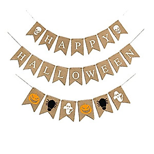 Halloween Decorations,Halloween Banner Halloween Burlap Multicolored Design Pumpkin Witch Bunting Banners for Halloween Party Decoration 1Set