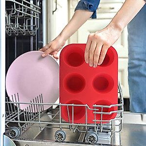 2PCS Silicone Muffin Pans Non-Stick Cupcake Pan 6 Cup Mini Muffin Pan,Reusable Muffin Baking Silicone Mol ds,Muffin Tin For Muffin,Cupcake,Brownie,2 Trays Overlapped(Red,size:9.45x6.5x1.57inch)