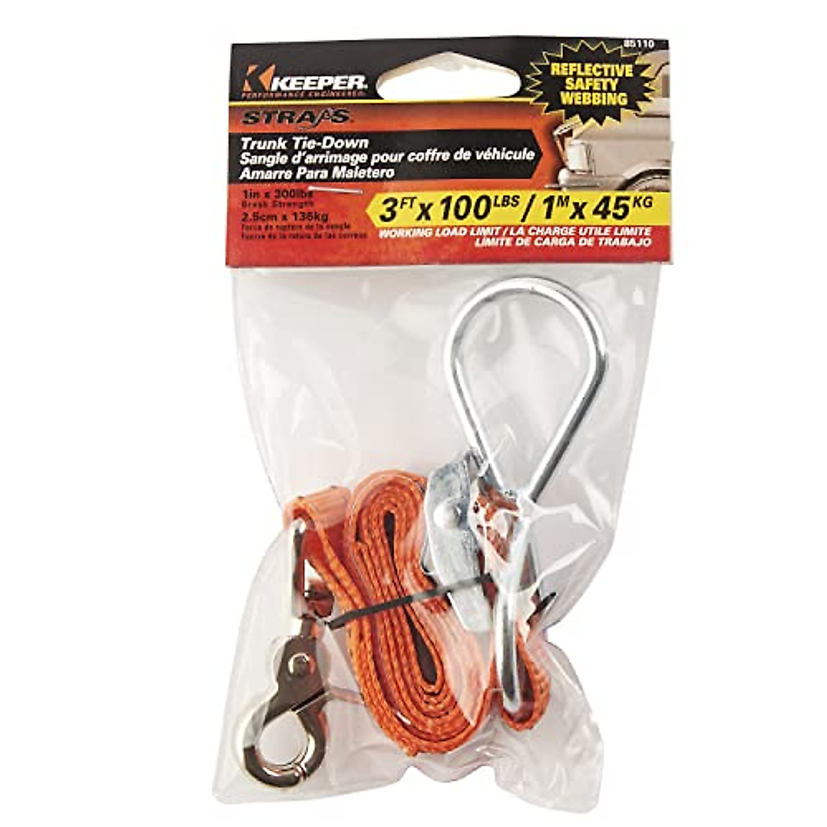 Keeper – 1” x 3’ Trunk Tie-Down Strap - 100 lbs. Working Load Limit and 300 lbs. Break Strength