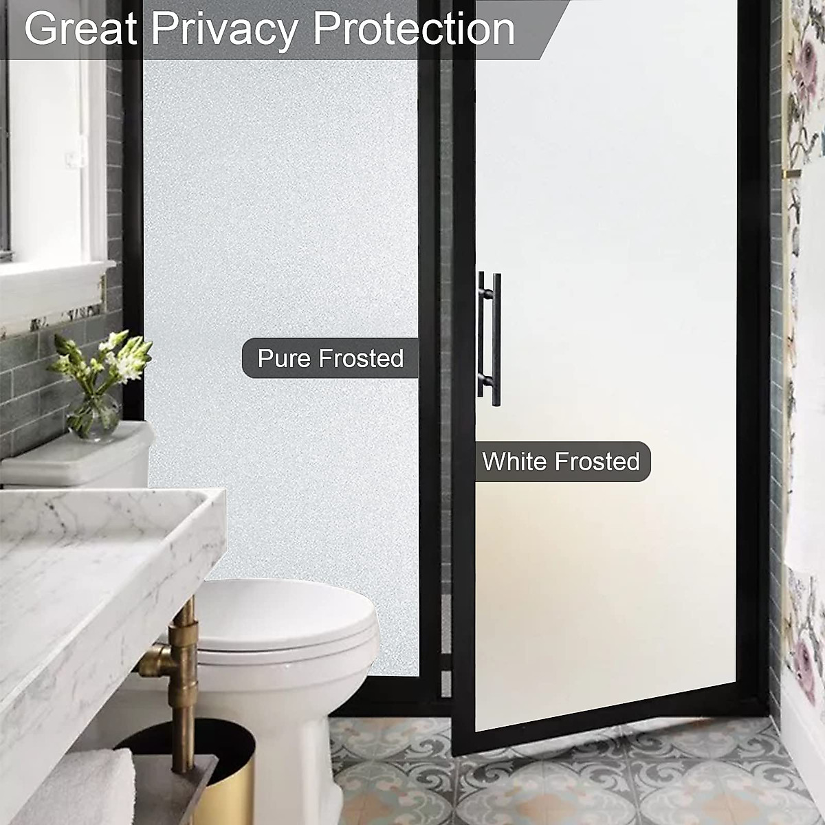 48 X 157.5inch Frosted Glass Window Film, Shackcom Bathroom Window Privacy Film - Non Adhesive Static Cling - Sun UV Blocking Heat Control Door Window Covering Decals for Home