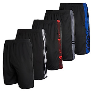 Real Essentials Mens Mesh Shorts Active Wear Athletic Short Men Basketball Pockets Workout Gym Soccer Running Summer Fitness Quick Dry Casual Clothes Sport Training Hiking, Set 8, L,Pack of 5